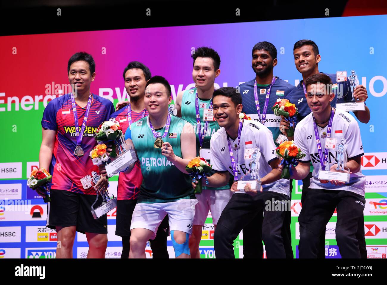 Tokyo, Japan. 28th Aug, 2022. (L to R) Mohammad AHSAN & Hendra SETIAWAN (INA), Aaron Chia & Soh ...