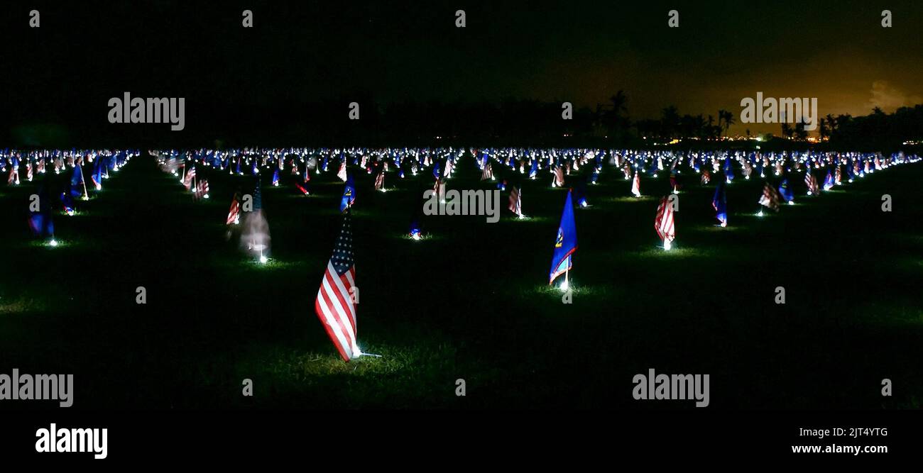 U.S. flags on Memorial Day night in Asan Park, Guam (cropped Stock ...