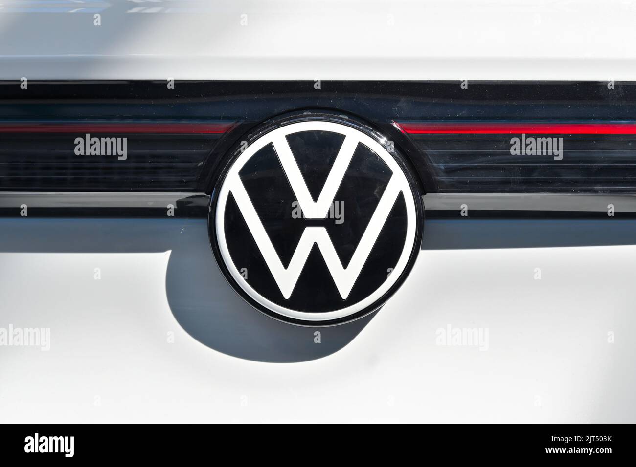 Gdansk, Poland - August 27, 2022: Volkswagen logo of new model of ...