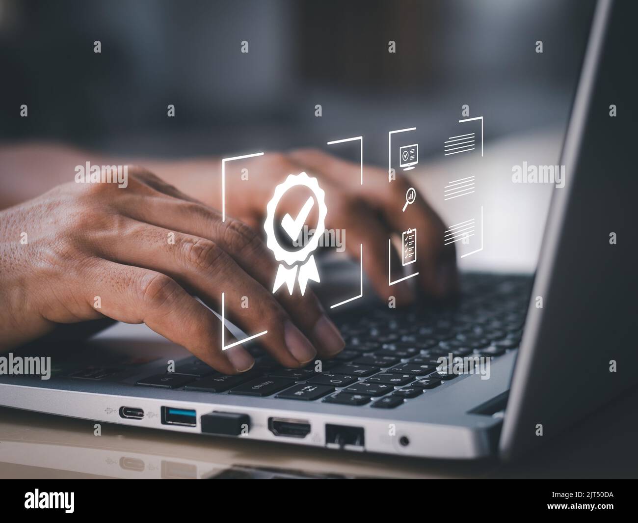 businessman working with sign of the top service Quality assurance ...