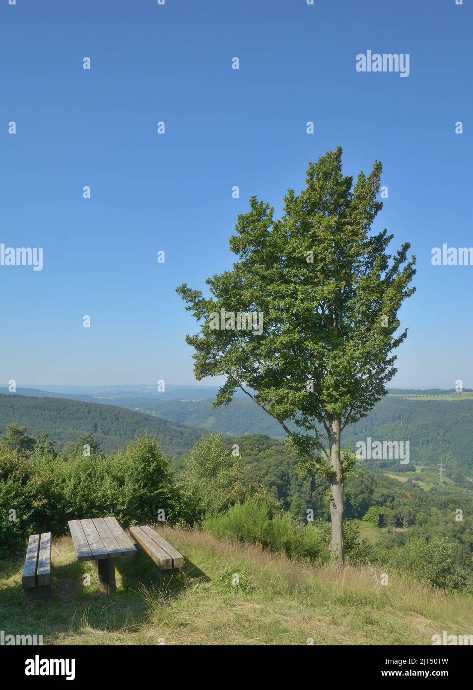 view from Grosser Kopf Mountain at Limes Tower,Westerwald,Germany Stock ...