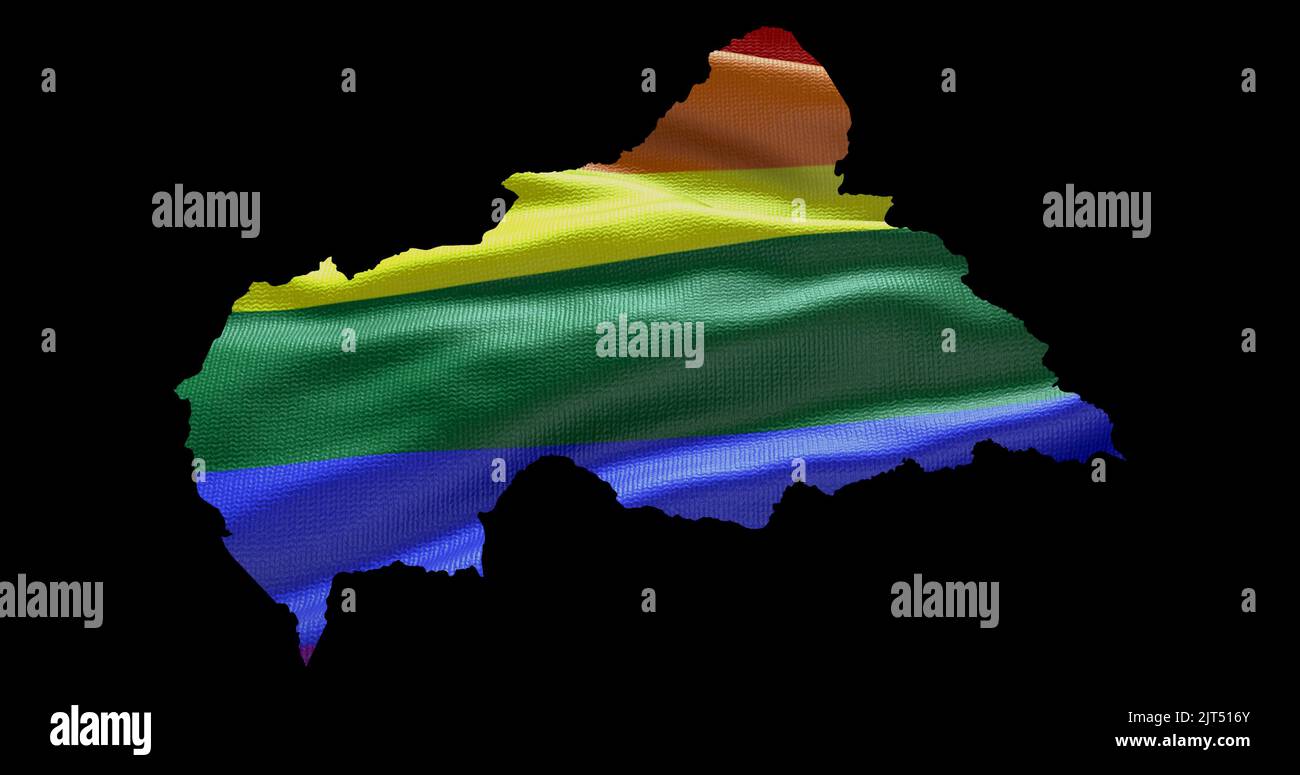 Central African Republic Country Territory Outline Shape With Lgbt Rainbow Flag On Black