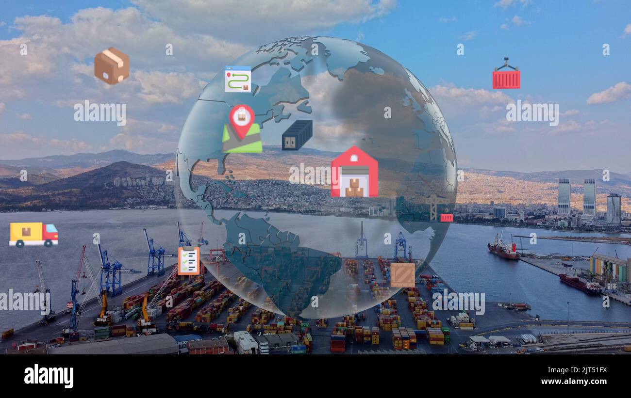 Logistic business or transport concept Aerial view over import export ...