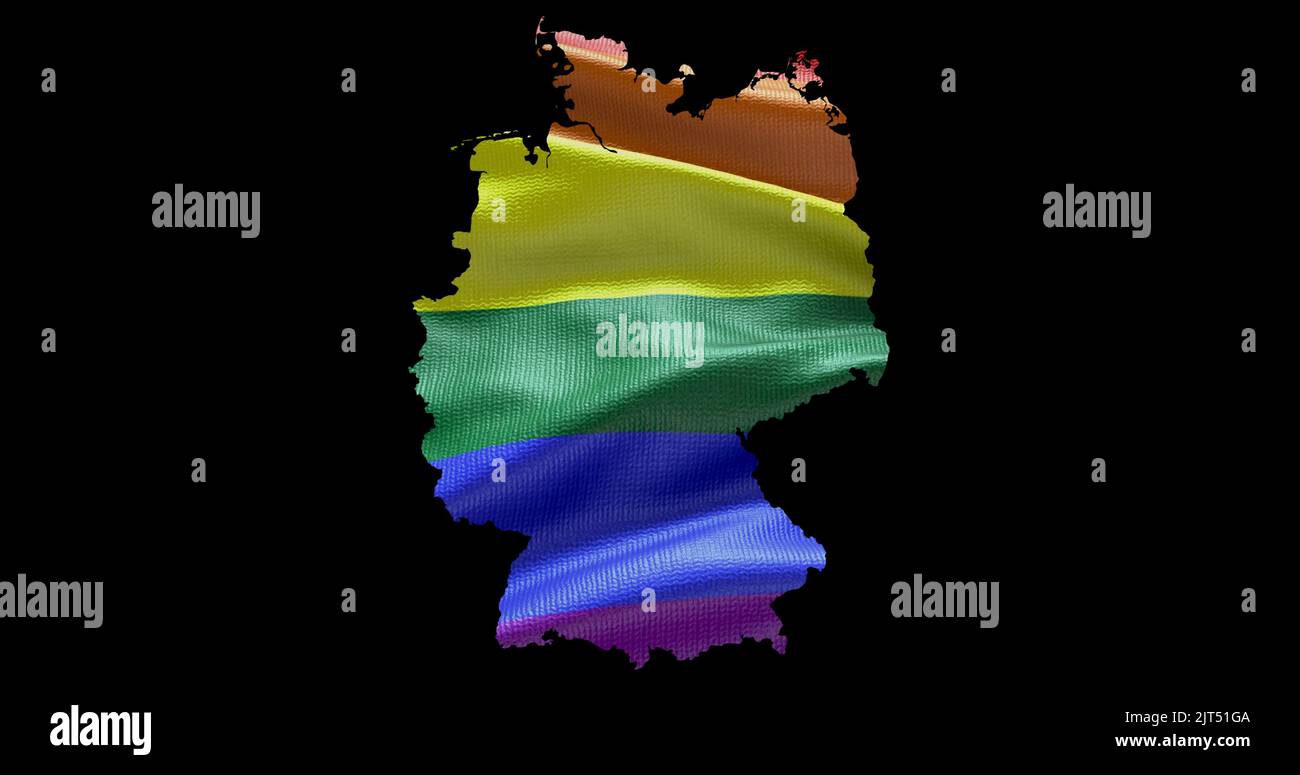 Germany country territory outline shape with LGBT rainbow flag on black ...
