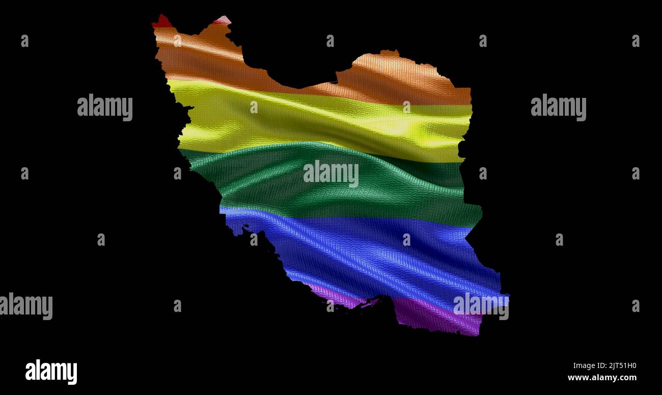 Iran country territory outline shape with LGBT rainbow flag on black ...