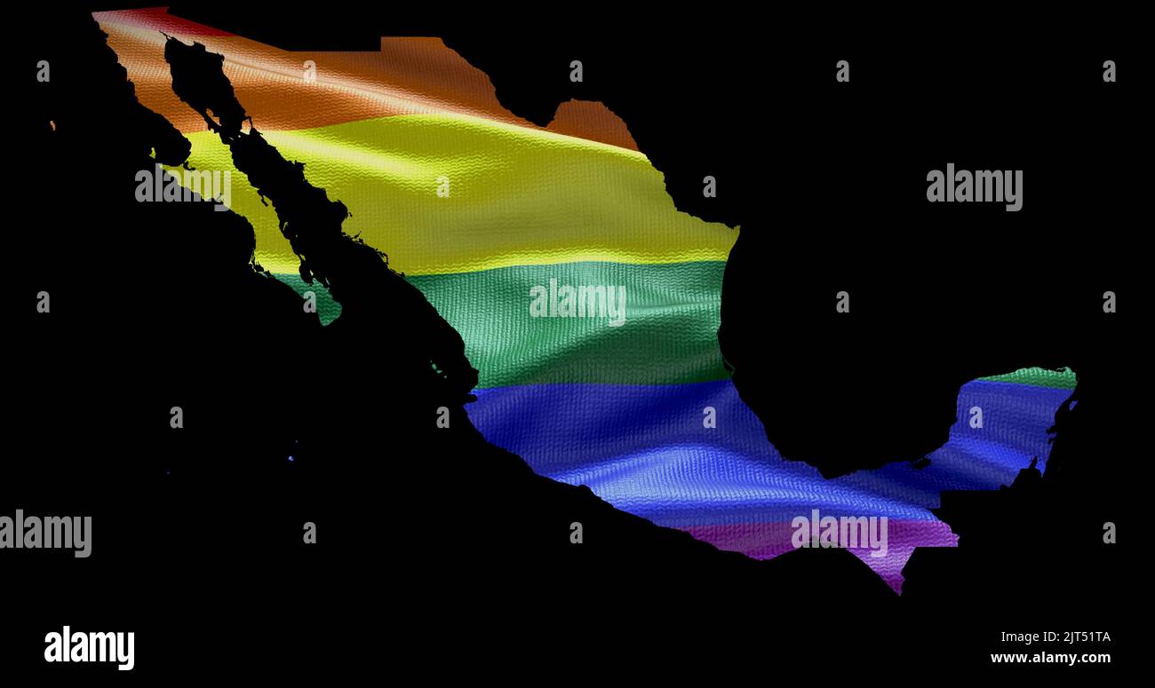 Mexico country territory outline shape with LGBT rainbow flag on black ...