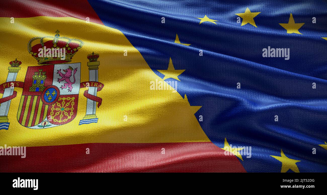 Spain and European Union flag background. Relationship between country ...