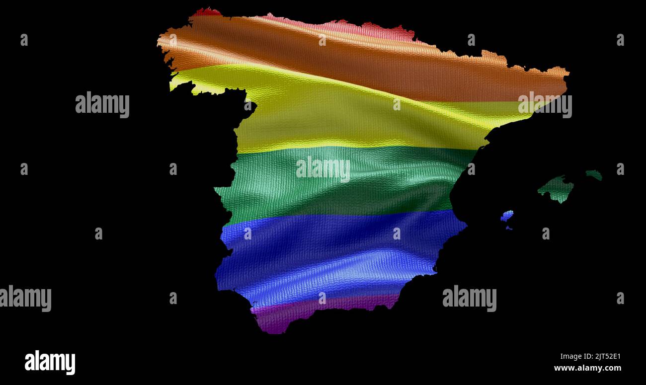 Spain country territory outline shape with LGBT rainbow flag on black ...