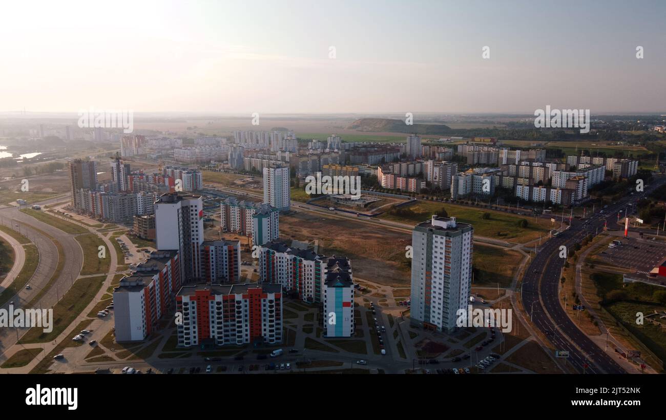 Construction site of a new city block. Construction of multi-storey ...