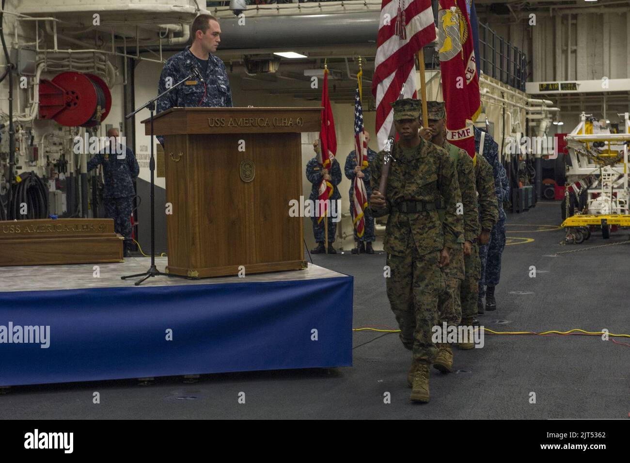 U.S. Marine Corps color guard members parade the colors during a 9-11 ...