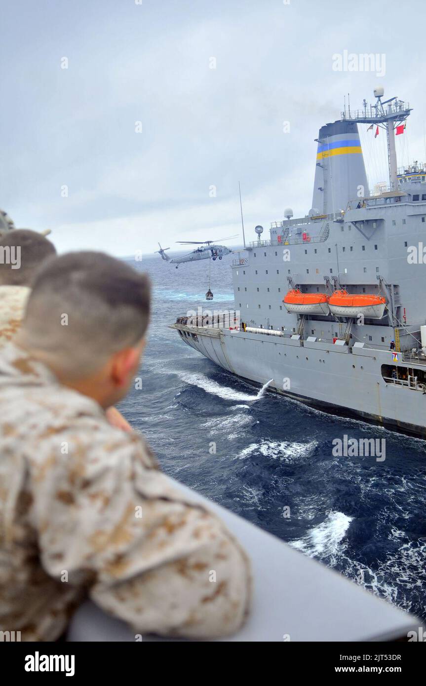 U.S. Marines aboard the amphibious transport ship USS Green Bay (LPD 20 ...