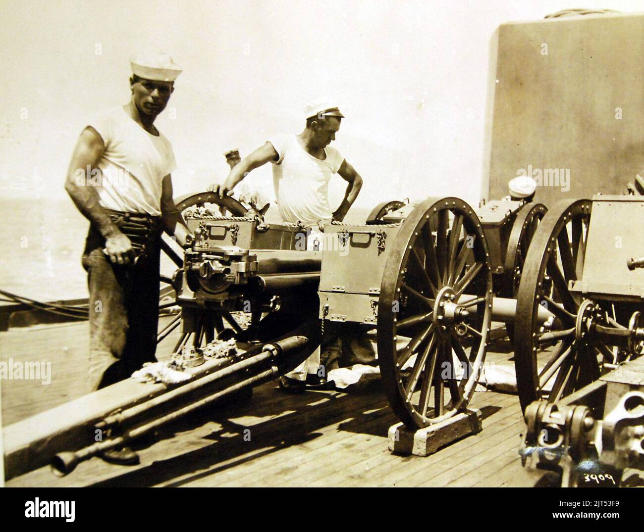 U.S. Marines and field artillery aboard a ship of the Atlantic Fleet ...