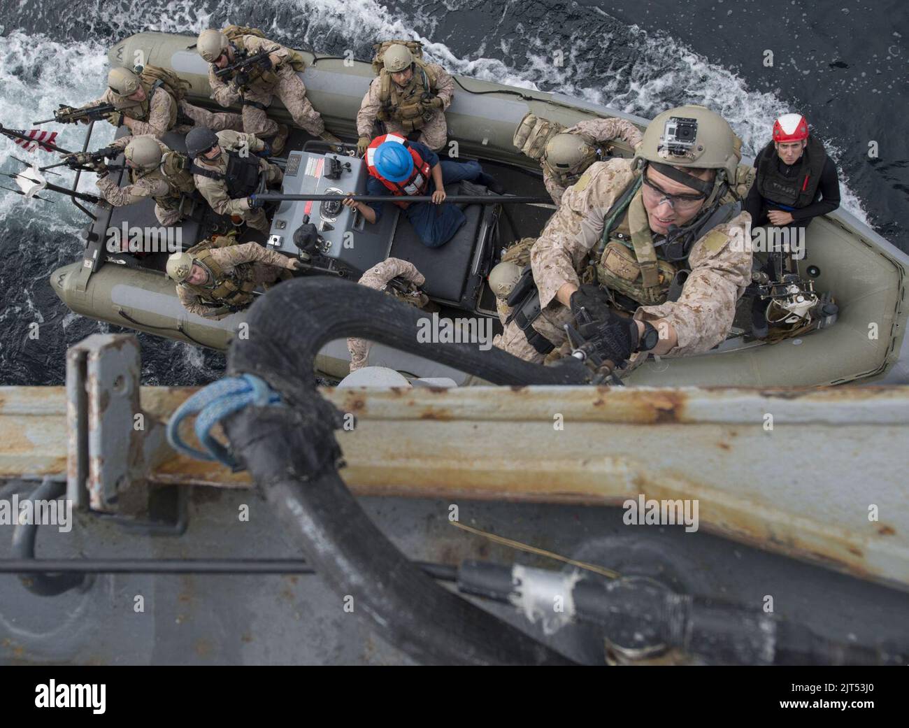 U.S. Marines assigned to the 13th Marine Expeditionary Unit embarked ...