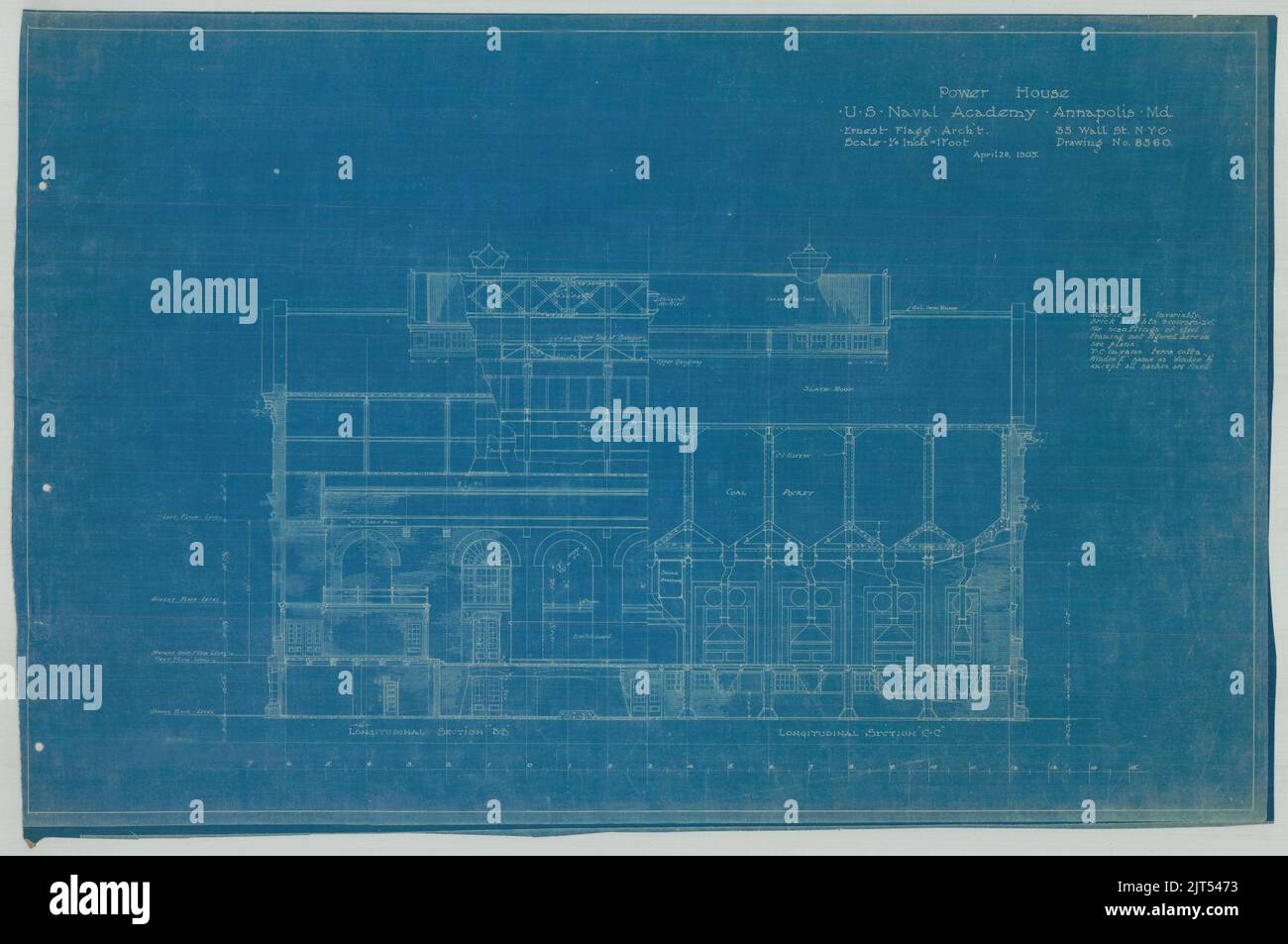 U.S. Naval Academy Building- Power House, Longitudinal Section ''B - B'', Longitudinal Section ...