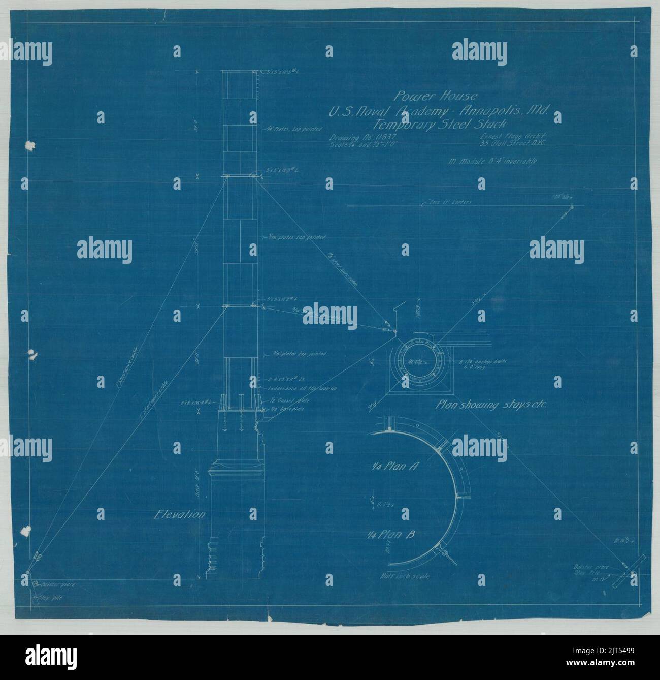 U.S. Naval Academy Building- Power House, Temporary Steel Stack Stock ...
