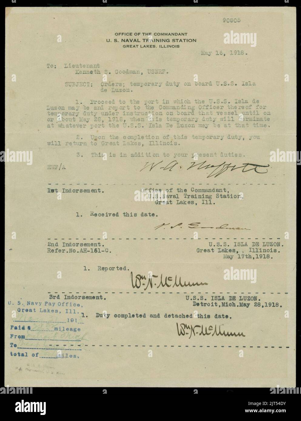 U.S. Naval orders to report for temporary duty, US Naval Training ...