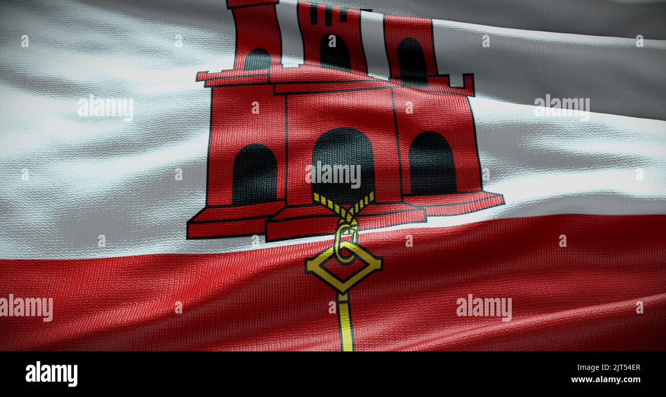 Gibraltar national flag waving background. Flat backdrop with copy ...