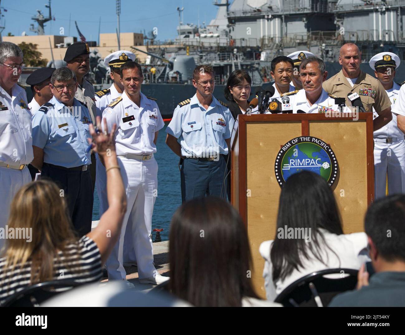 U.S. Navy Adm. Harry Harris, at lectern, the commander of U.S. Pacific ...