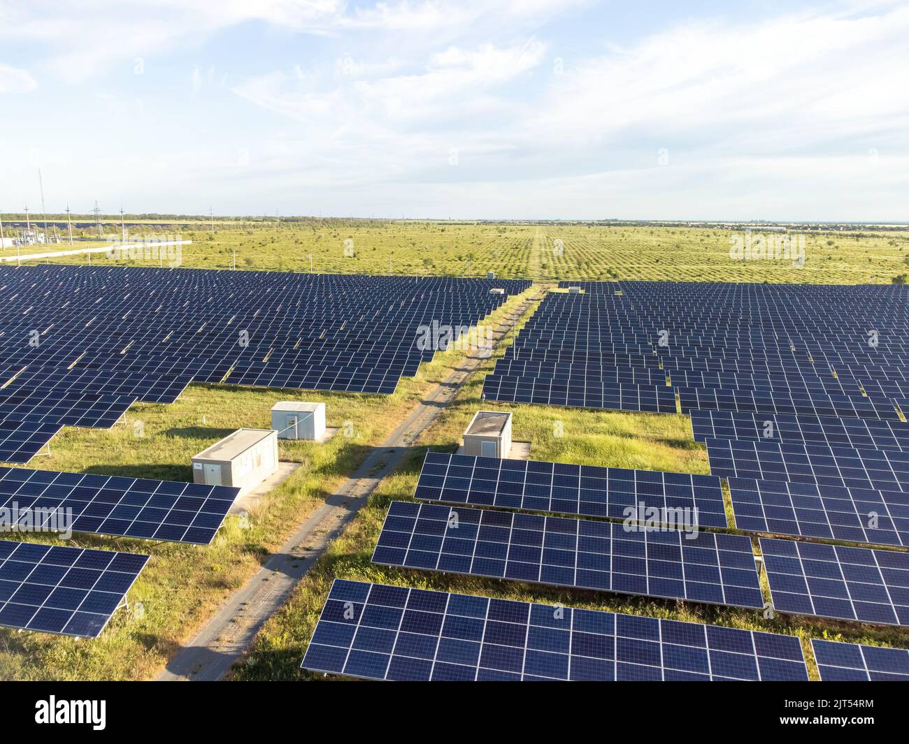 Aerial top view of a solar panels power plant. Photovoltaic solar ...