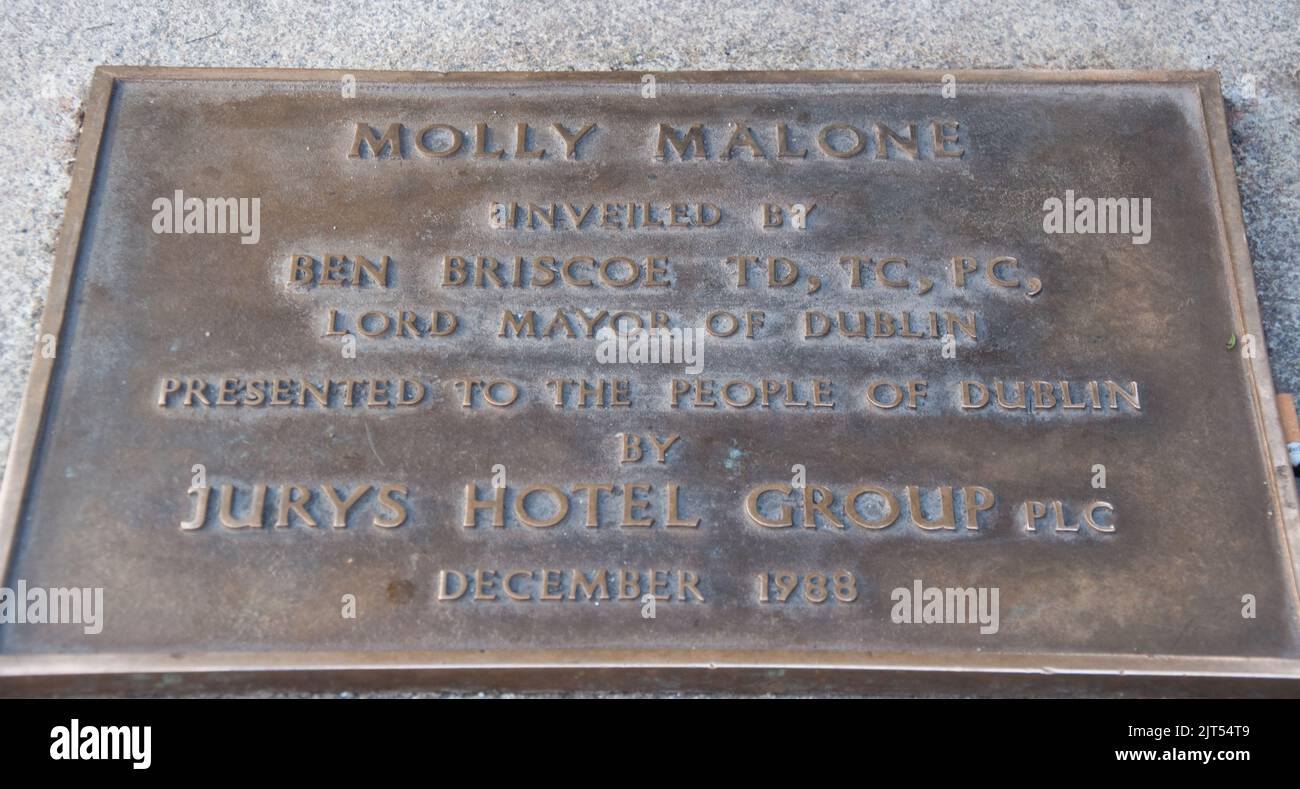 Plaque beside Statue of Molly Malone, Dublin, Eire. This fish seller ...