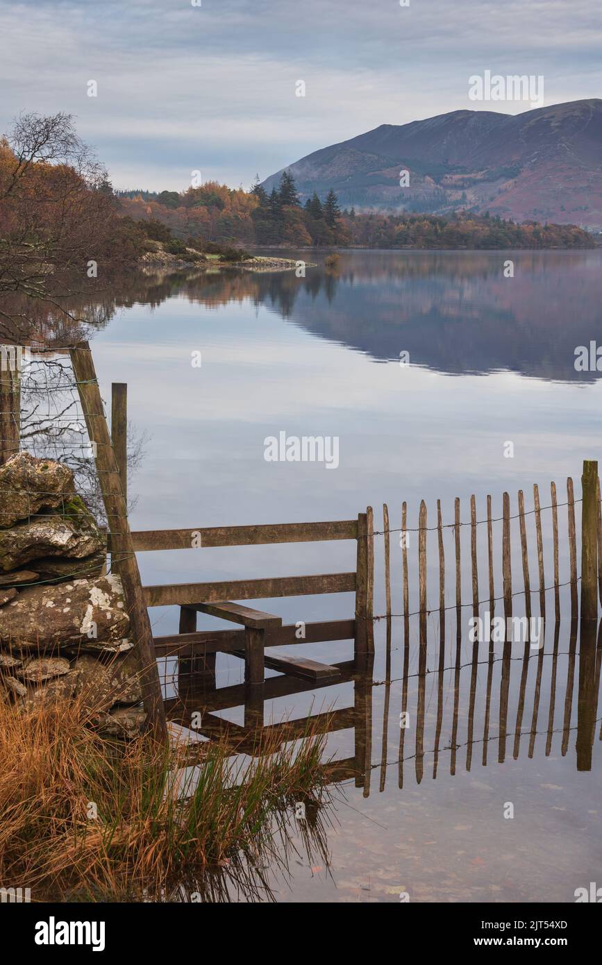 Epic Autumn sunrise landscape image looking from Manesty Park in Lake ...