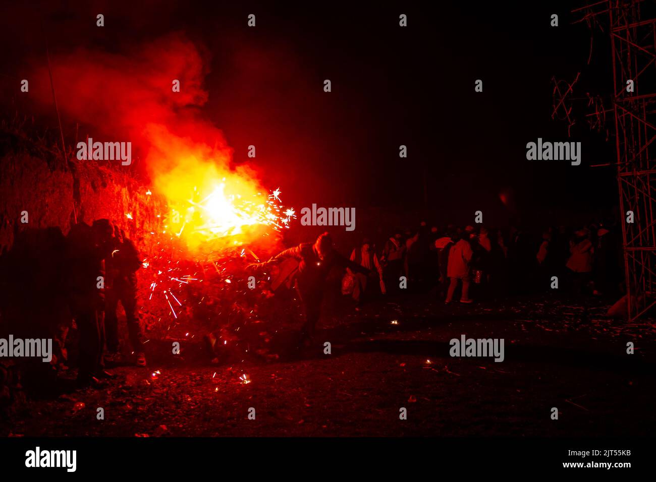 A view of people gathered around fireworks during the Corpus Christi ...