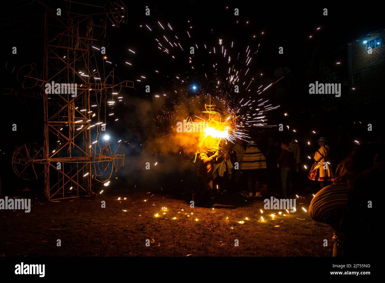 A view of people dancing around fireworks during the Corpus Christi ...