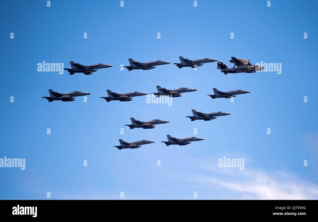U.S. Navy Carrier Air Wing 2 aircraft in flight on 4 August 2018 ...