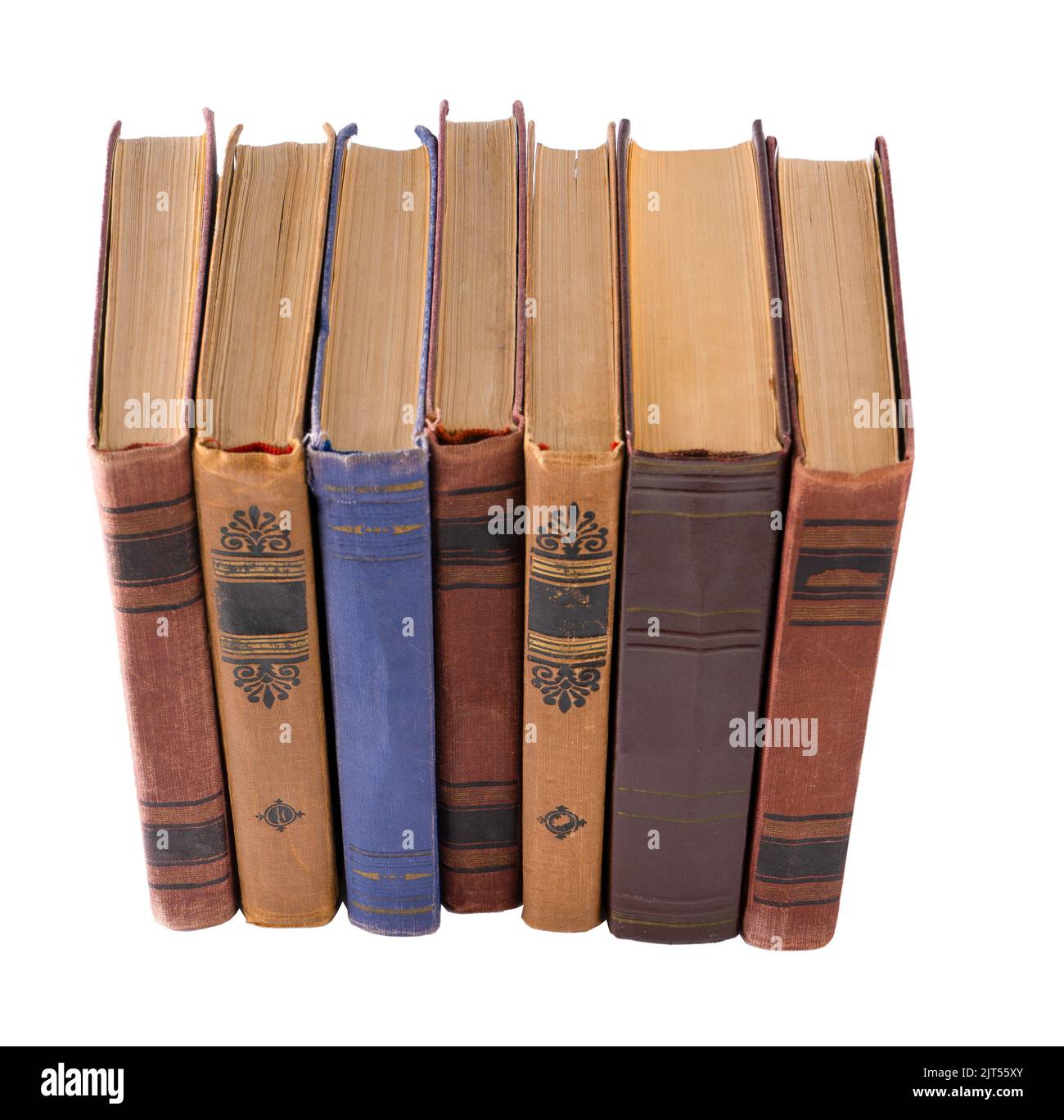 Stack of old books isolated on white background. Library shelf. The ...