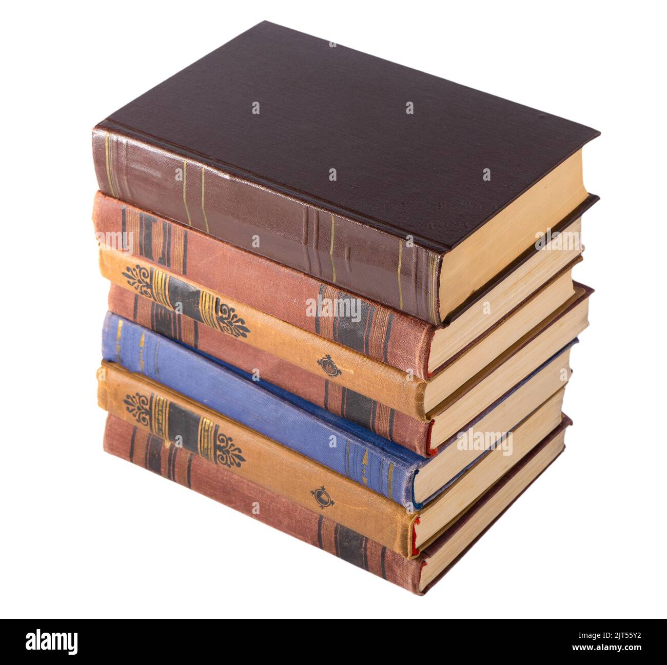 Stack of old books isolated on white background. Library shelf. The ...