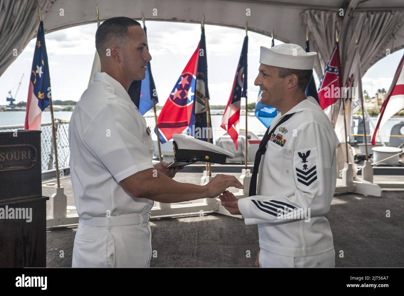 U.S. Navy Chief Steelworker passes his anchors to Builder 1st Class ...
