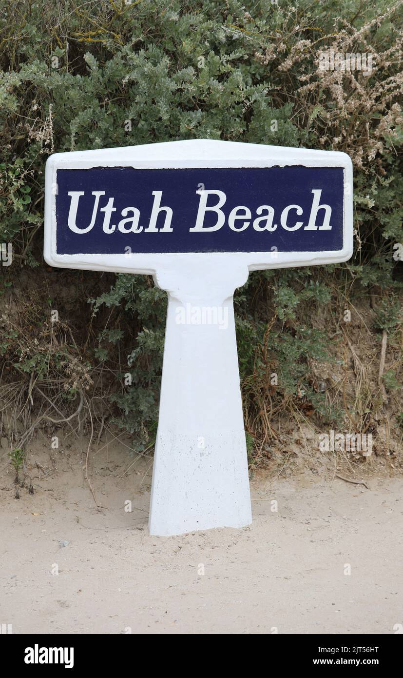 sign with the inscription UTAH BEACH indicating a place of the D-DAY ...