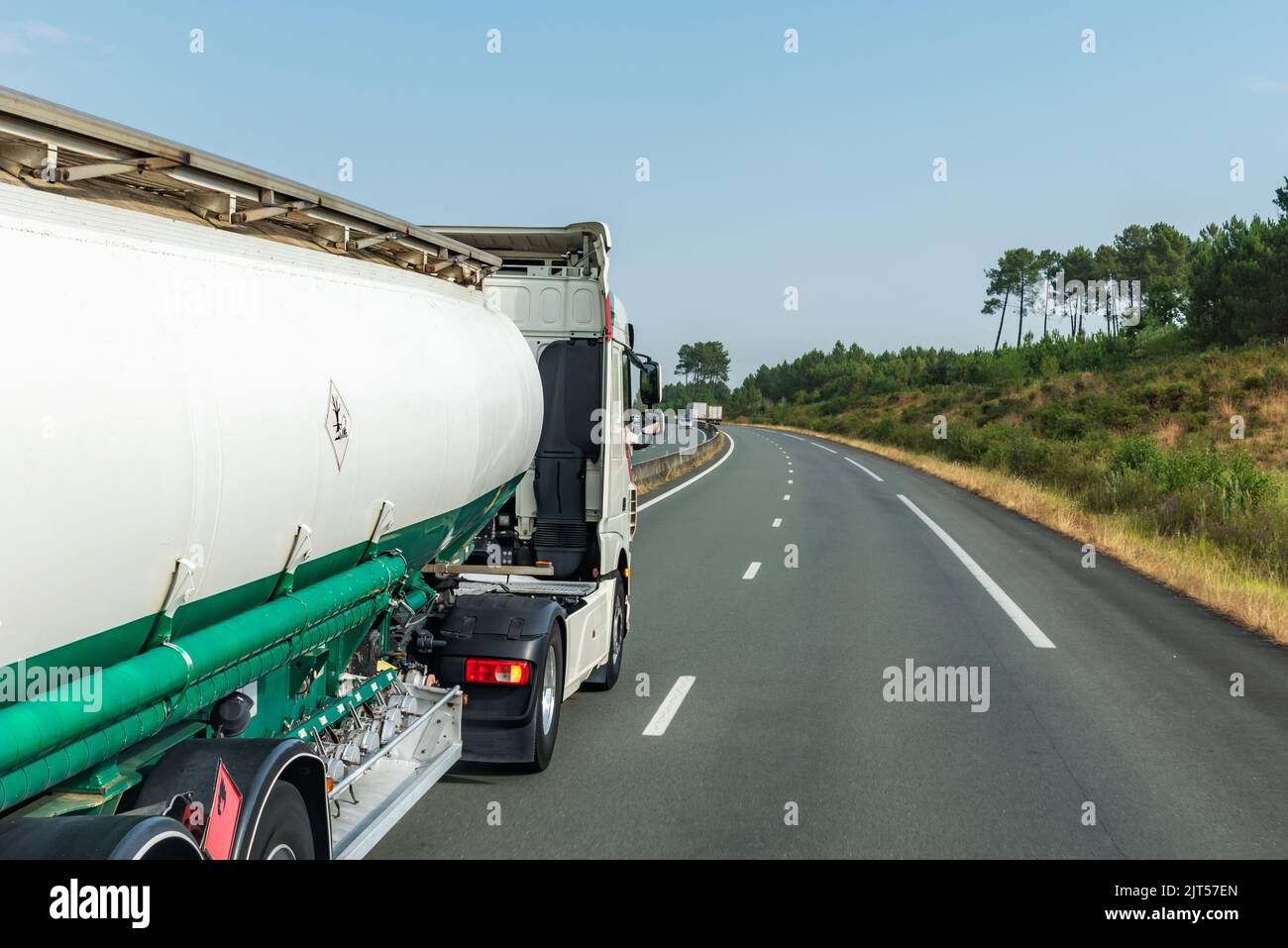 Fuel tanker truck driving on a highway Stock Photo - Alamy