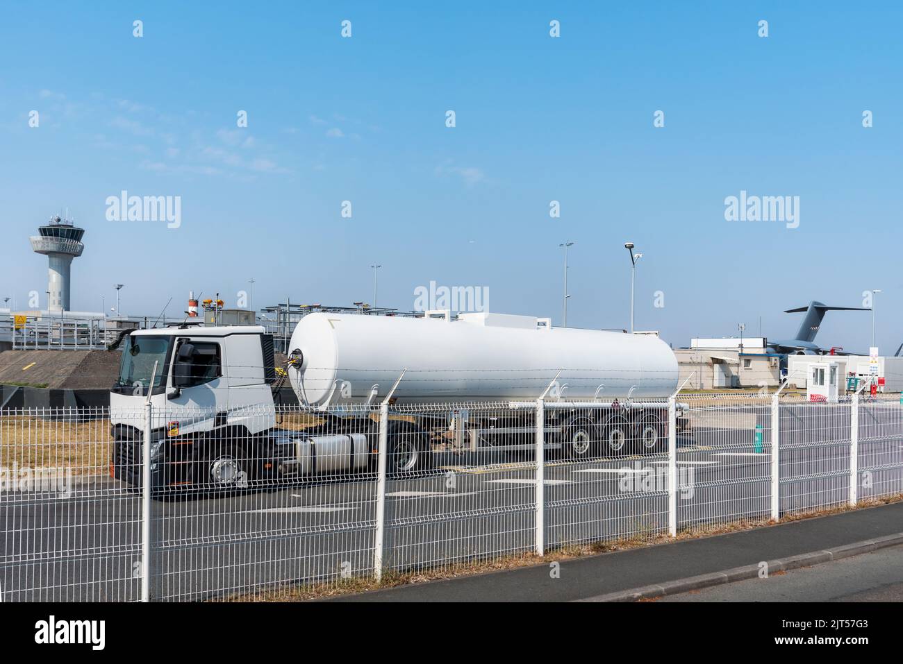 Aviation fuel tanker unloading at an airport facility Stock Photo - Alamy