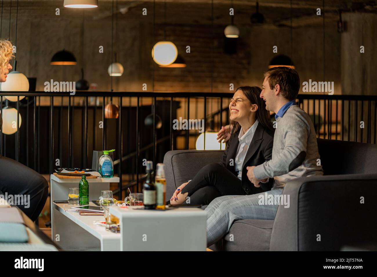 Group of amazing business people are talking while laughing Stock Photo ...