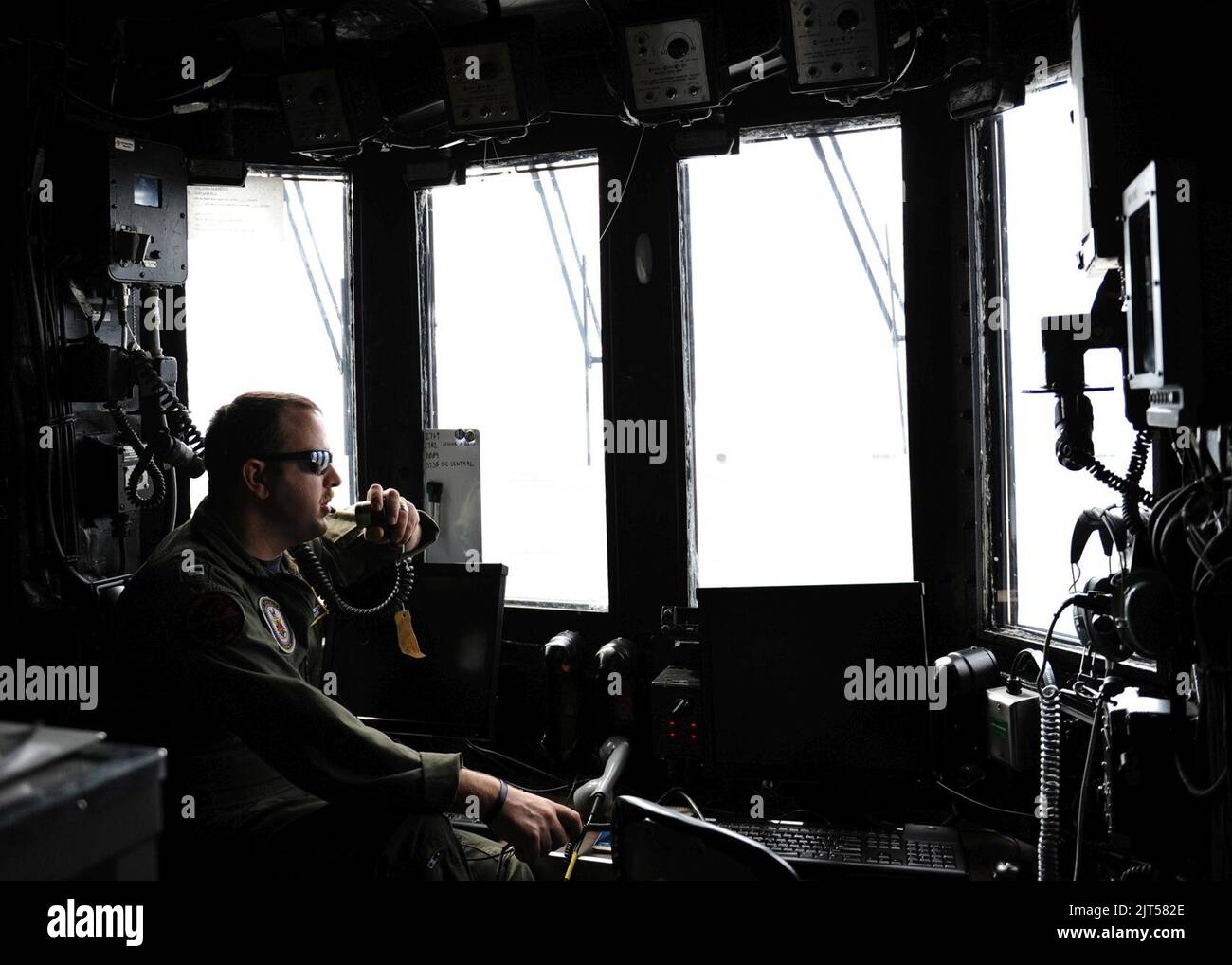 U.S. Navy Lt. observes aircraft firefighting training during a general ...