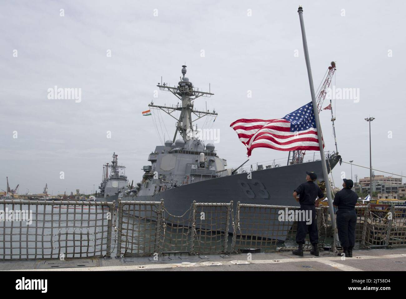 U.S. Navy personnel aboard the USS Shoup (DDG 86) as the ship prepares ...