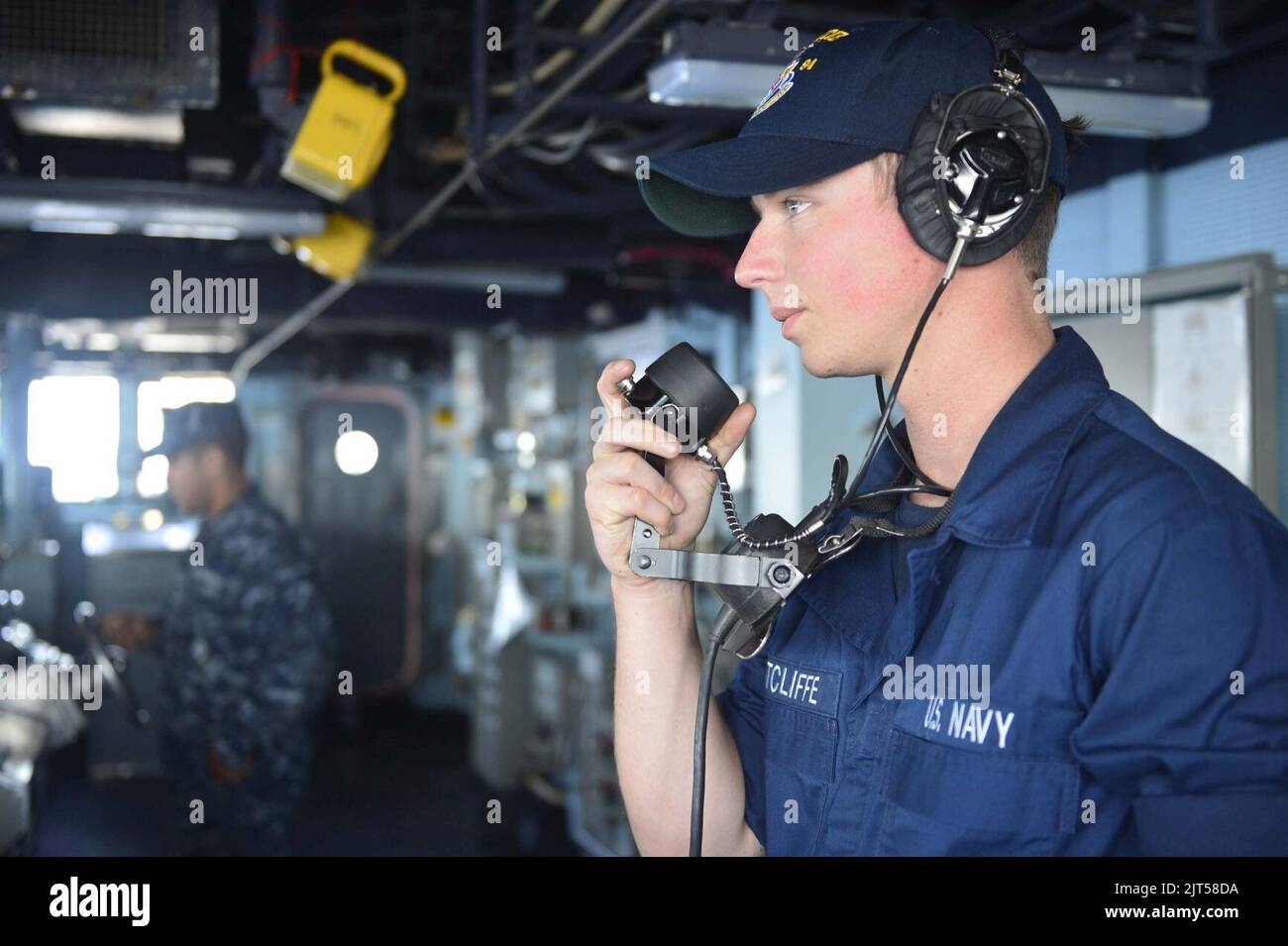 U.S. Navy Operations Specialist Seaman assigned to the guided missile ...