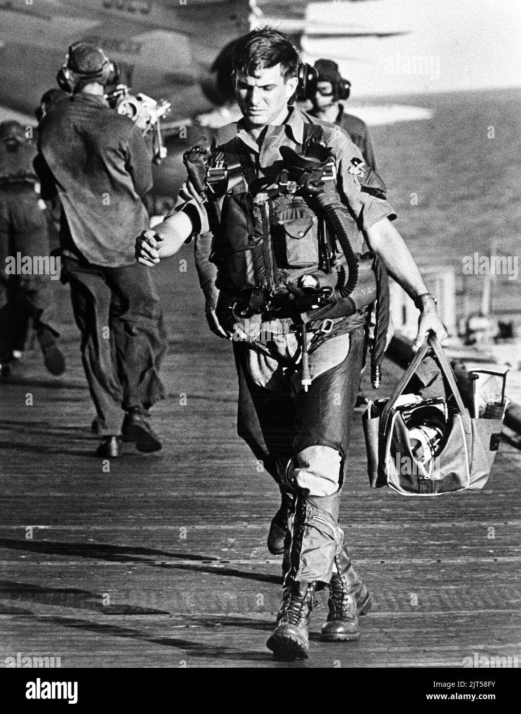 U.S. Navy pilot aboard USS Hancock (CVA-19) in the South China Sea ...