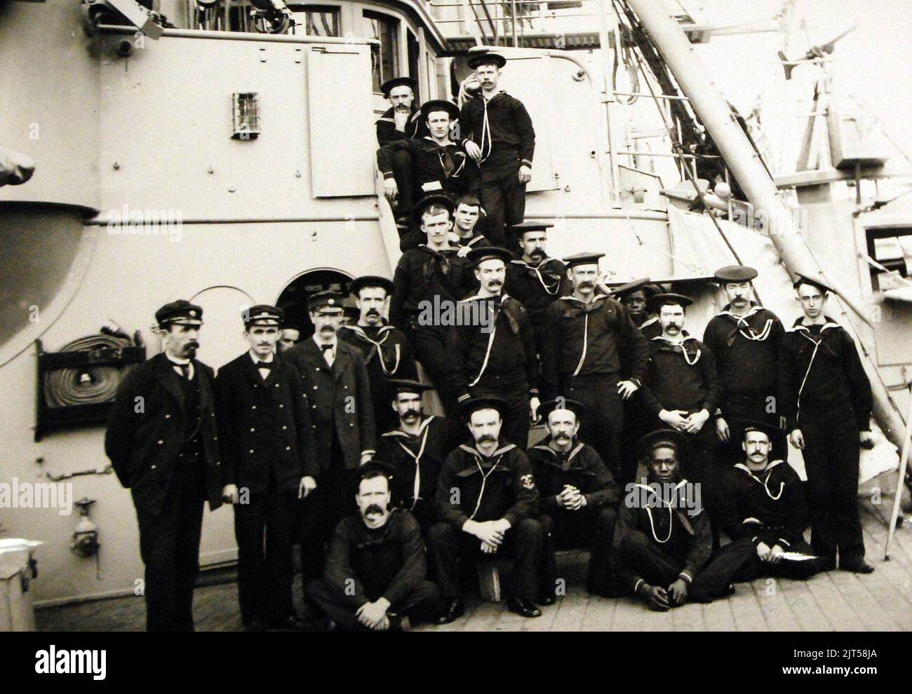 U.S. Navy protected cruiser, USS Atlanta, showing the forecastle crew ...