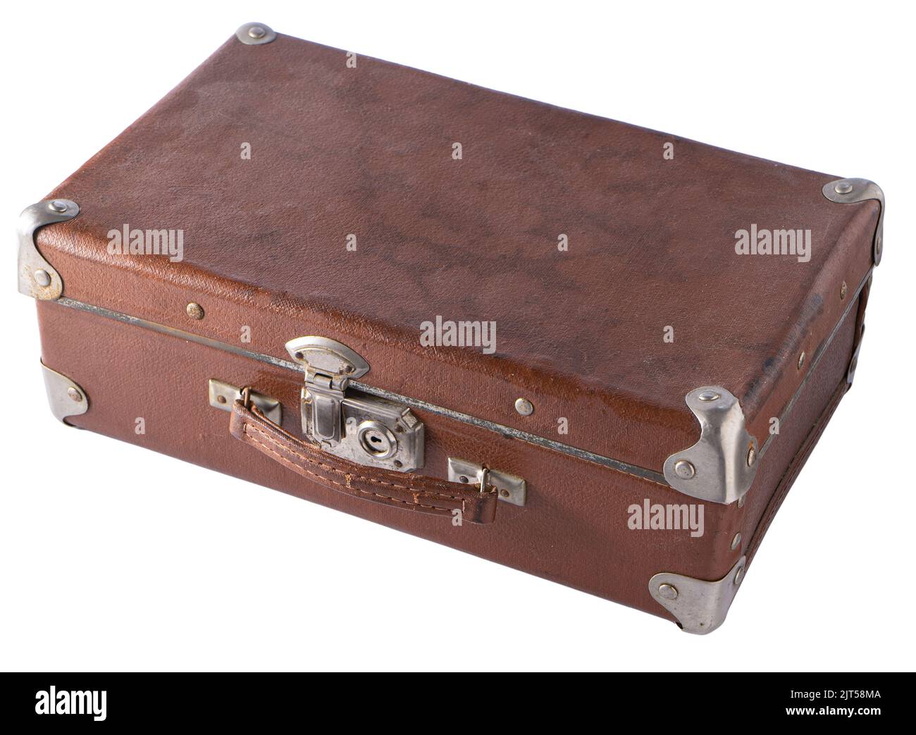 Old suitcase isolated on white background. Brown leather vintage ...