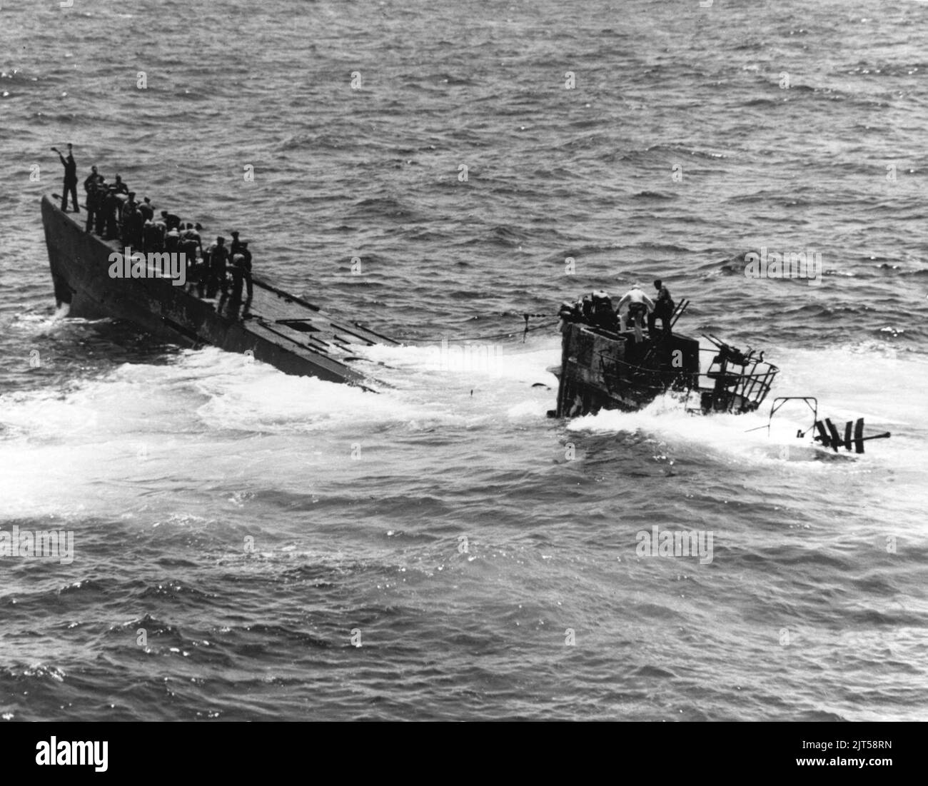 U.S. Navy salvage crew working to save the captured German submarine U ...