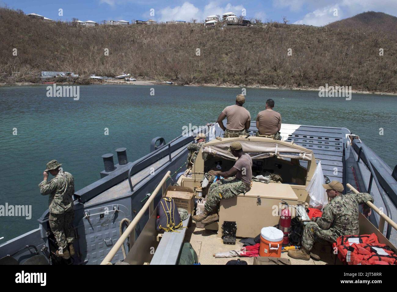 U.S. Navy Sailors prepare to land a landing craft utility (LCU ...