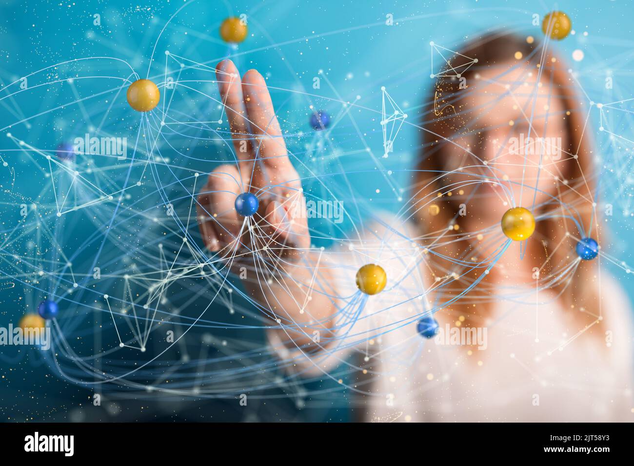 A 3D rendered neural network hovering in woman's hand Stock Photo - Alamy