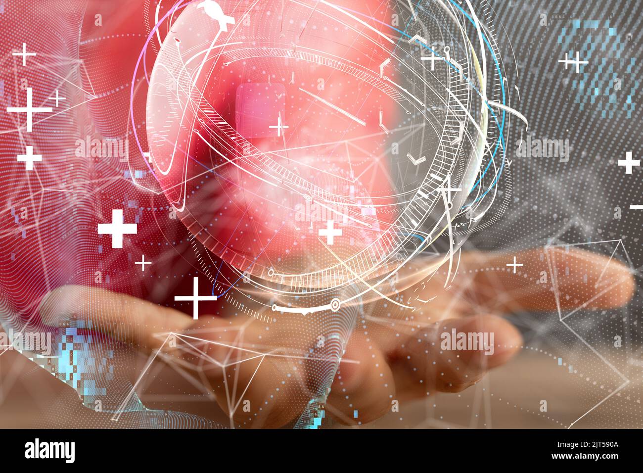 A 3D rendered world map hovering in mans hand Stock Photo - Alamy