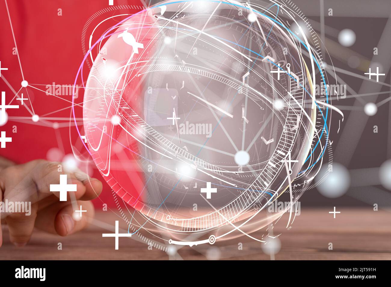 A 3D rendered world map hovering in mans hand Stock Photo - Alamy