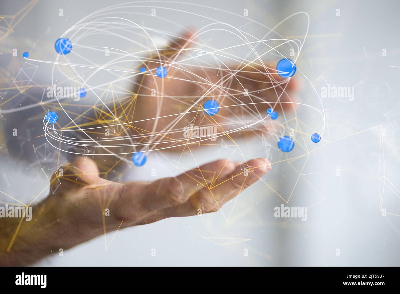 A 3D rendered digital network hovering in man's hand Stock Photo - Alamy