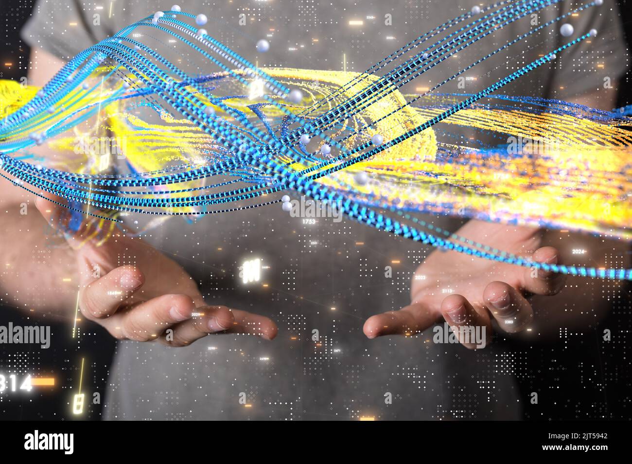 A 3D rendered digital network hovering in man's hand Stock Photo - Alamy