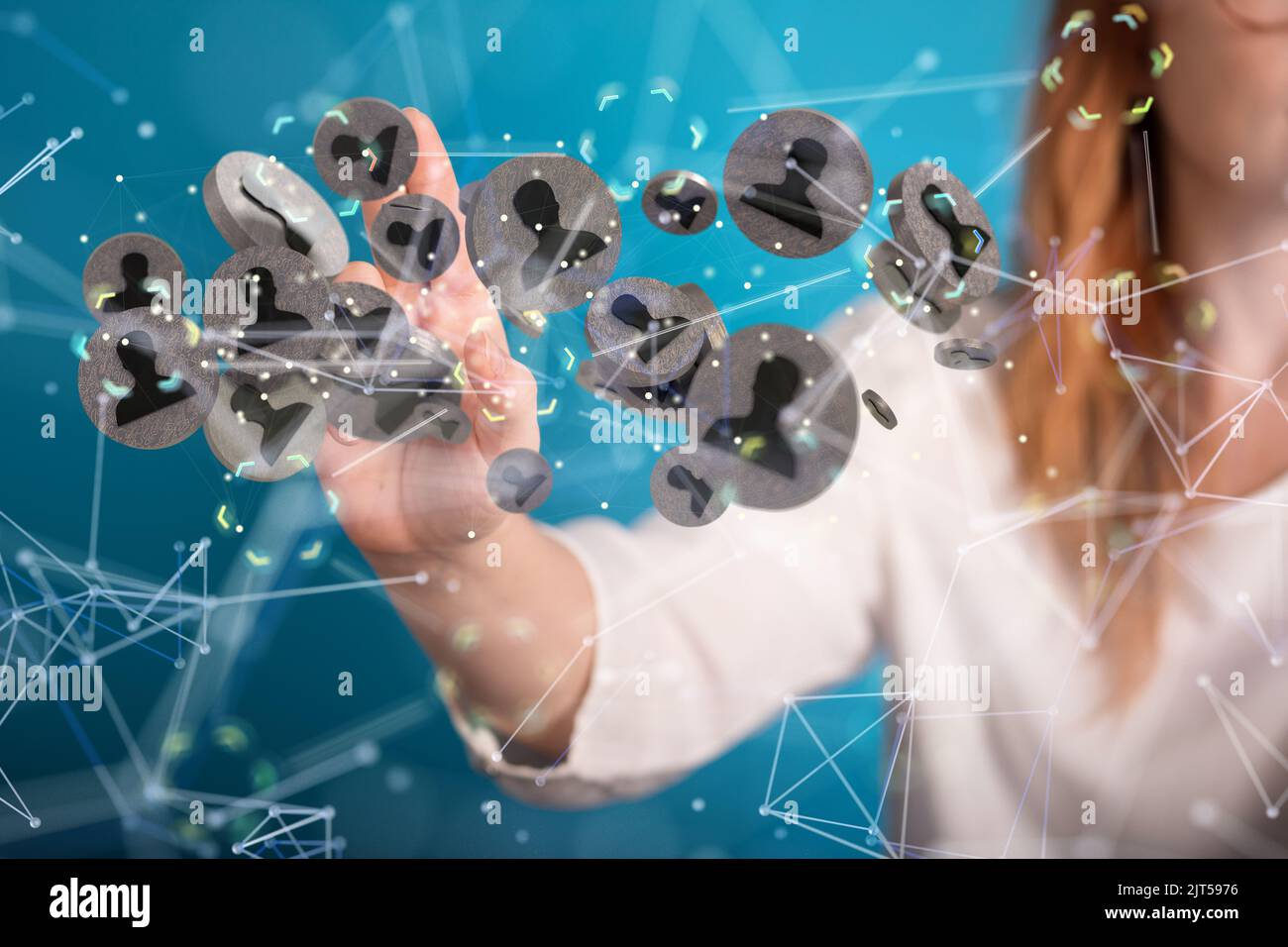 A 3D rendered paragraph section sign hovering in woman's hand Stock ...