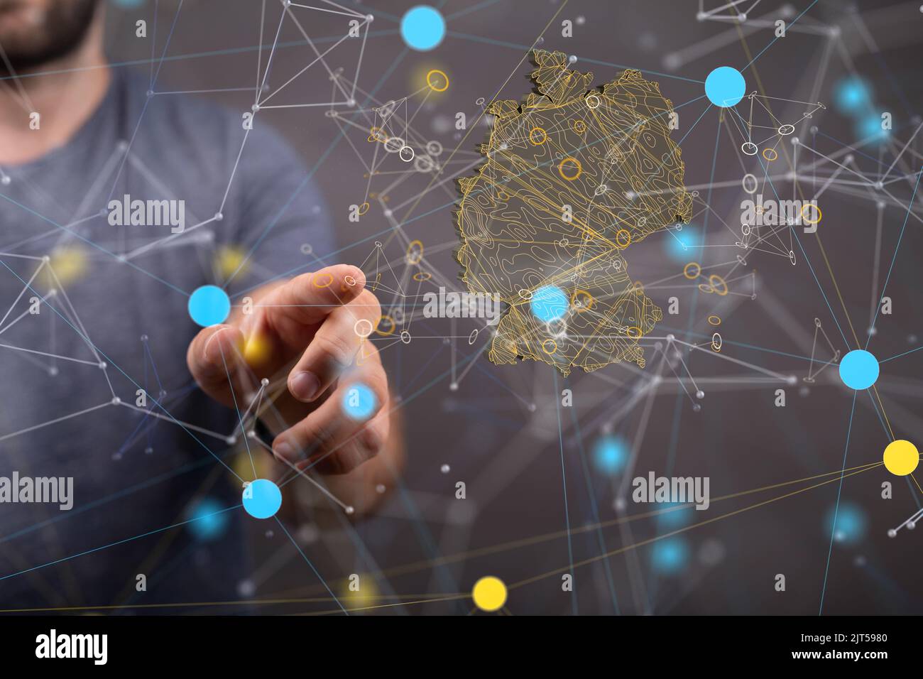 A 3D rendered world map hovering in mans hand Stock Photo - Alamy